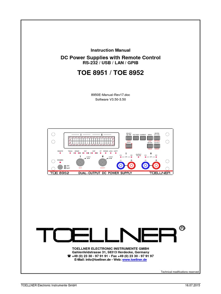 Toellner TOE 8951/8952 Manual | PDF | Power Supply | Computer Science