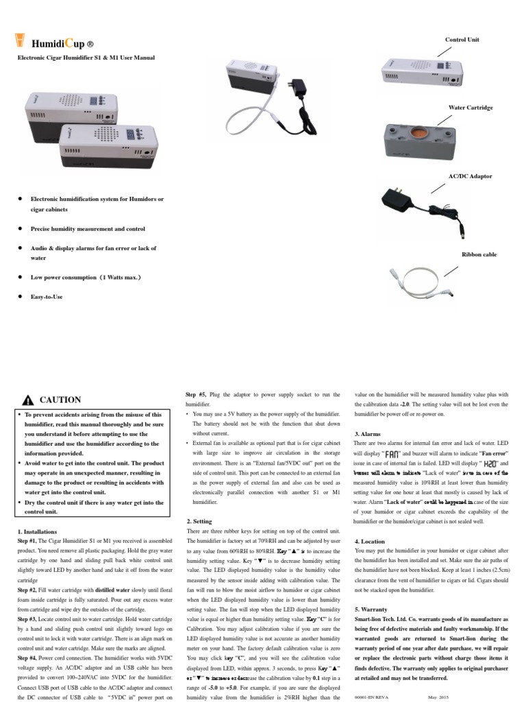 HumidiCup S1 M1 User Manual - REVA | PDF