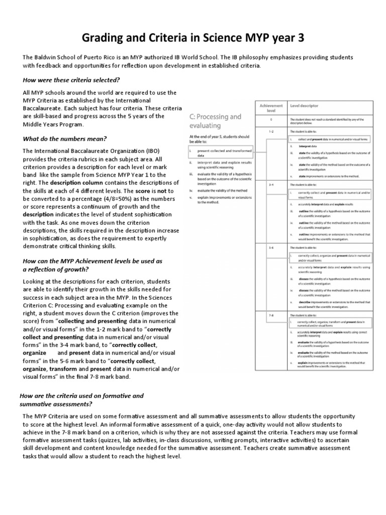 MYP Year 3 Science Grading Criteria | PDF | Dependent And Independent ...