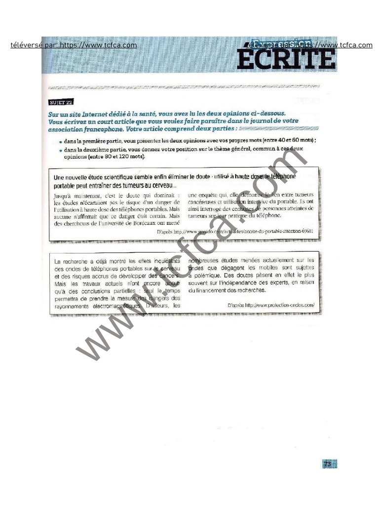 TCF Tache 3 Exercices | PDF