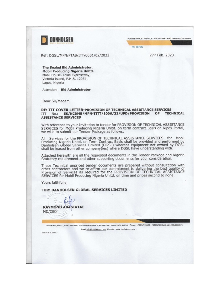 Part 2-2.1-DGSL Itt Cover Letter | PDF