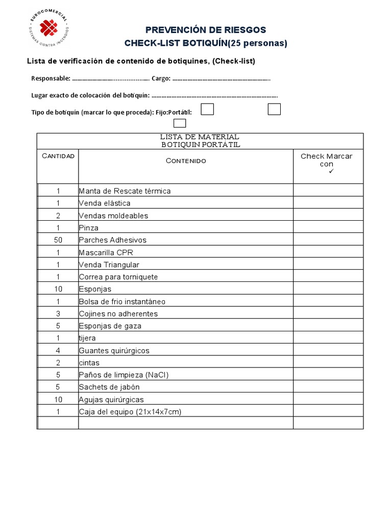 Check List Botiquin (25personas) | PDF