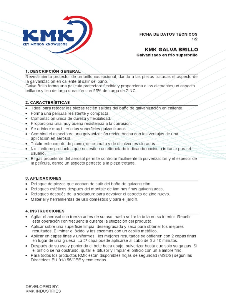 Ficha Tecnica Galva Brillo KMK | PDF | Materiales | Física Aplicada e ...