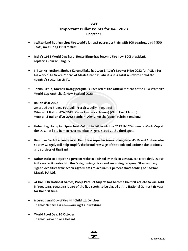 Exclusive XAT-2023 (GK Compendium) | PDF | Formula One | Foreign Direct Investment