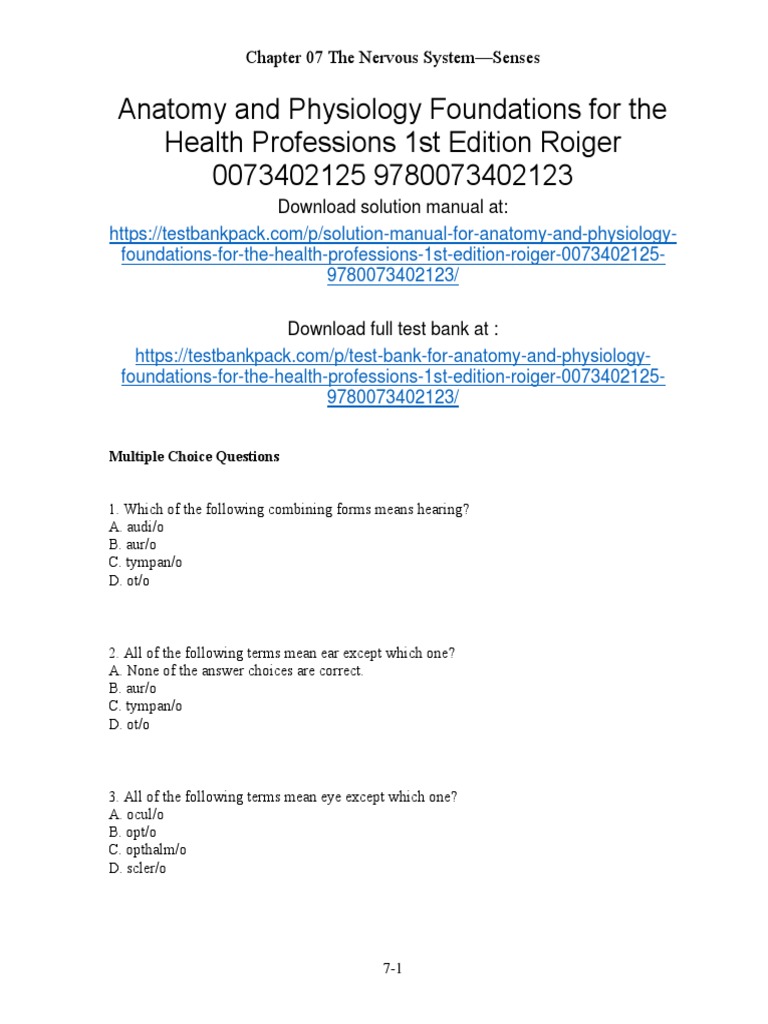 Anatomy and Physiology Foundations For The Health Professions 1st ...