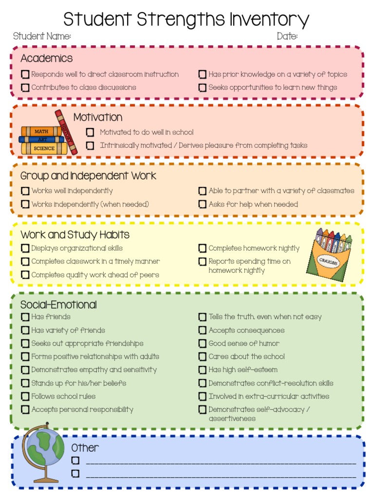 Student Strengths Inventory Checklist | PDF