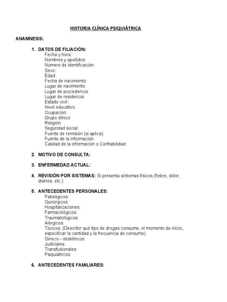 Formato de Historia Clínica Psiquiátrica | Descargar gratis PDF | Memoria | Invasión