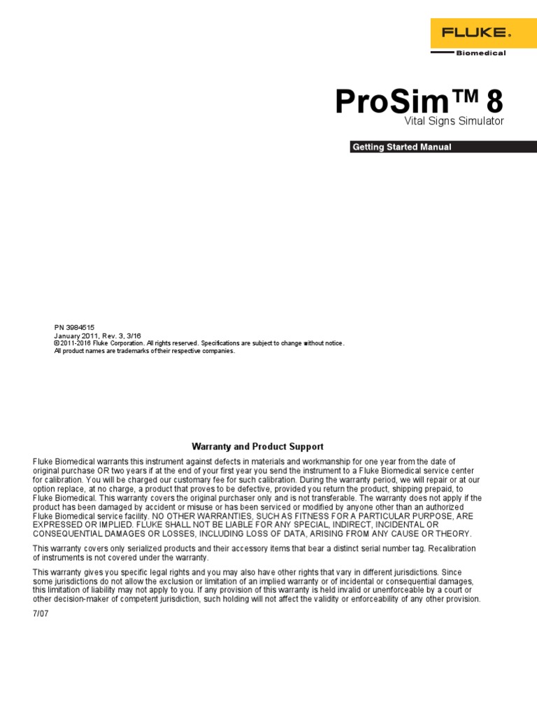 FLUKE ProSim 8 User Manual 3 | PDF | Monitoring (Medicine) | Calibration