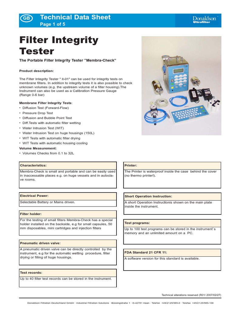 MembraCheck Tech Data Sheet Rev02 121204 | PDF | Manufactured Goods