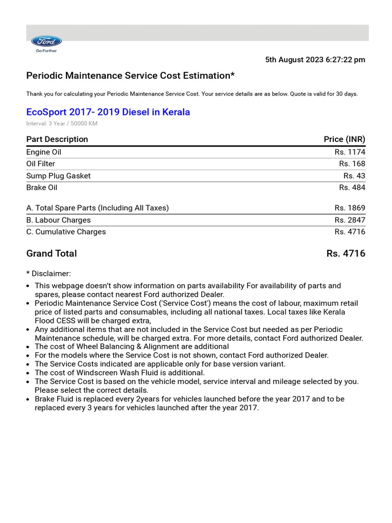 Ford Service Calculator Estimate | PDF | Vehicle Technology | Motor Vehicle