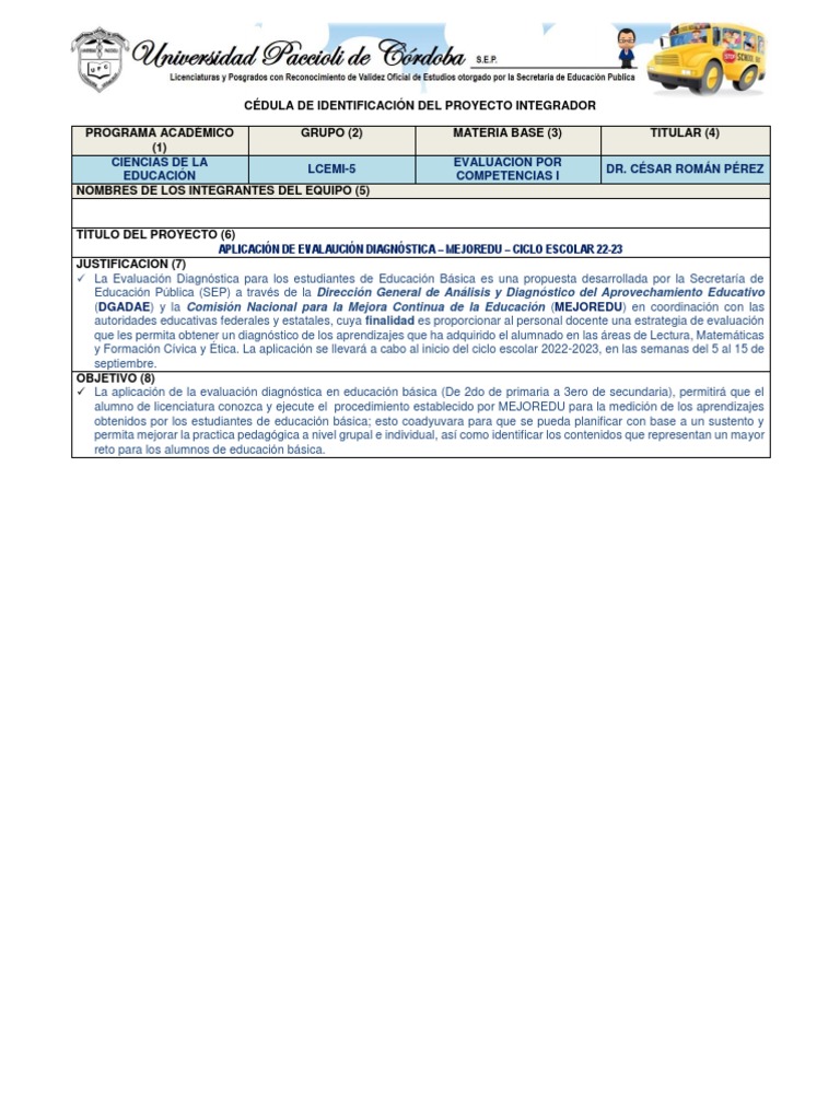 Cédula Del Proyecto | PDF | Evaluación | Educación primaria