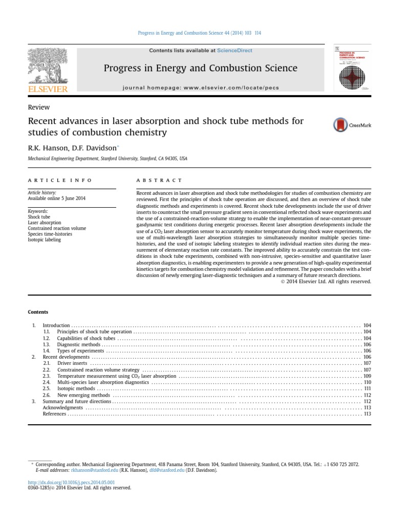 Shock Tube Review Hanson | PDF | Gases | Physical Sciences