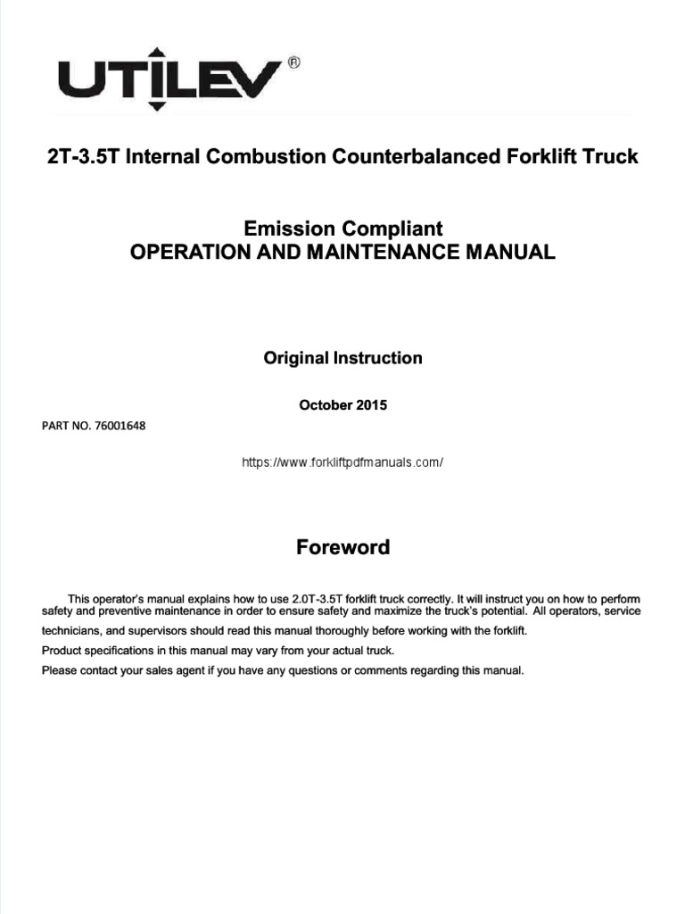 Utilev 2-3.5t Forklift Truck Operator's Manual PDF | PDF