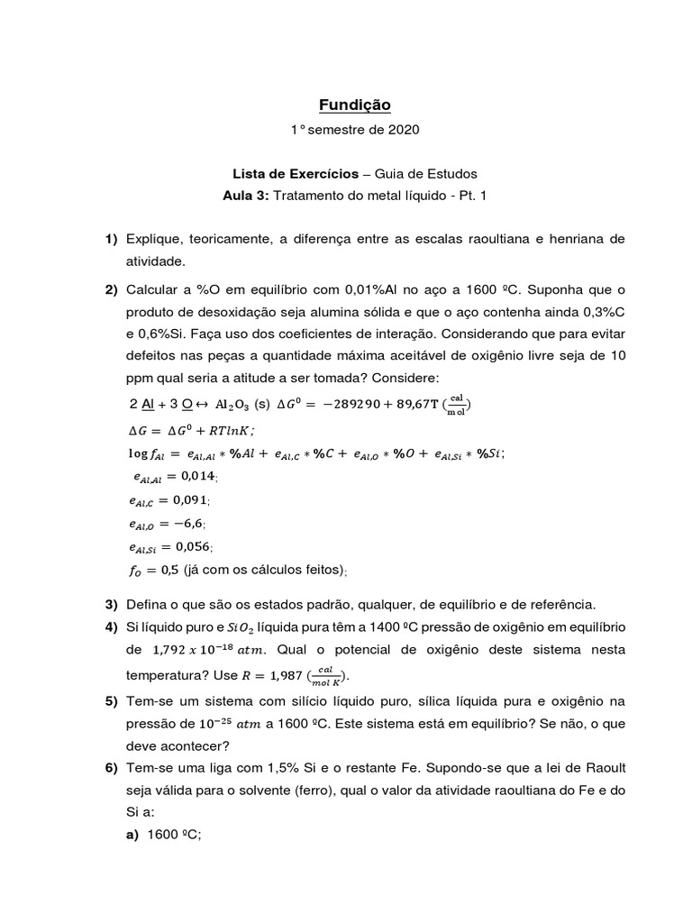 Lista de Exercício Aula 3 | PDF