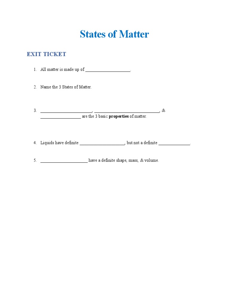 States of Matter Exit Ticket | PDF