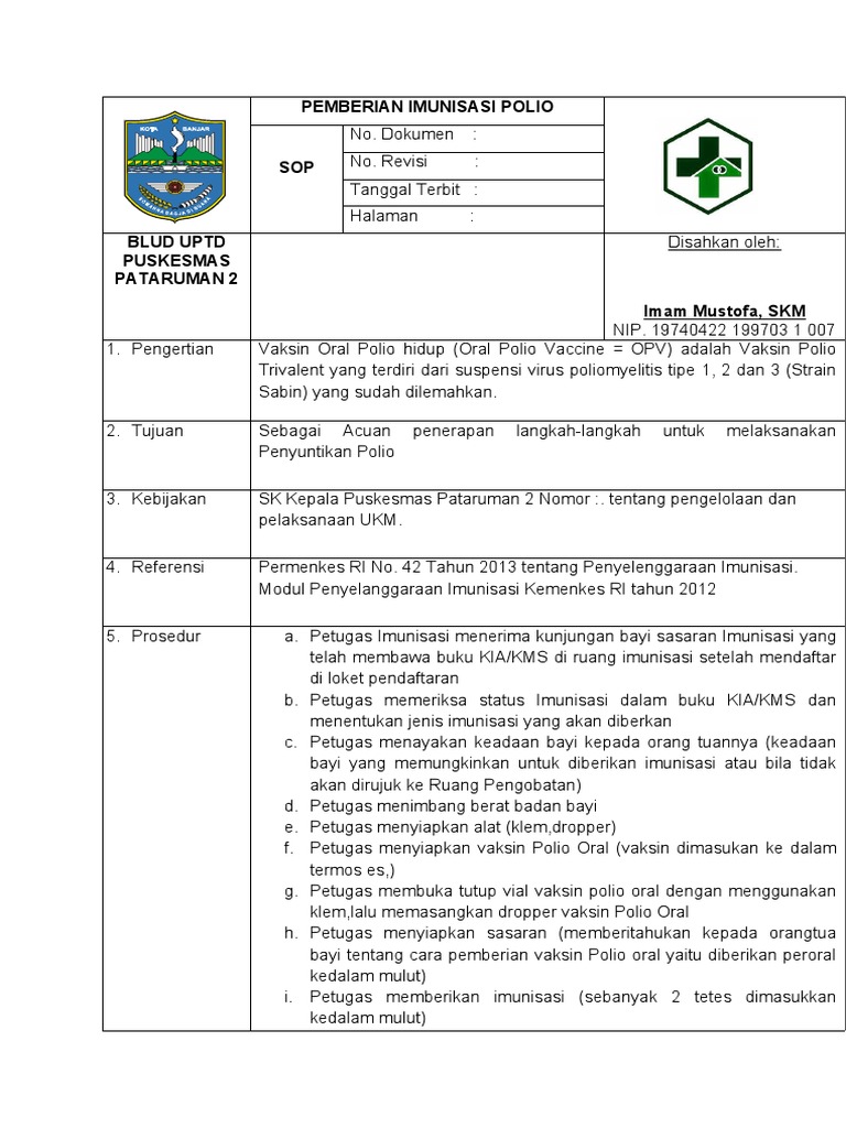 SOP Imunisasi Polio | PDF