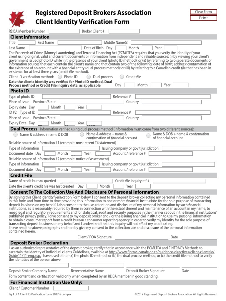 Client Identity Verification Form 2.3.2 | PDF