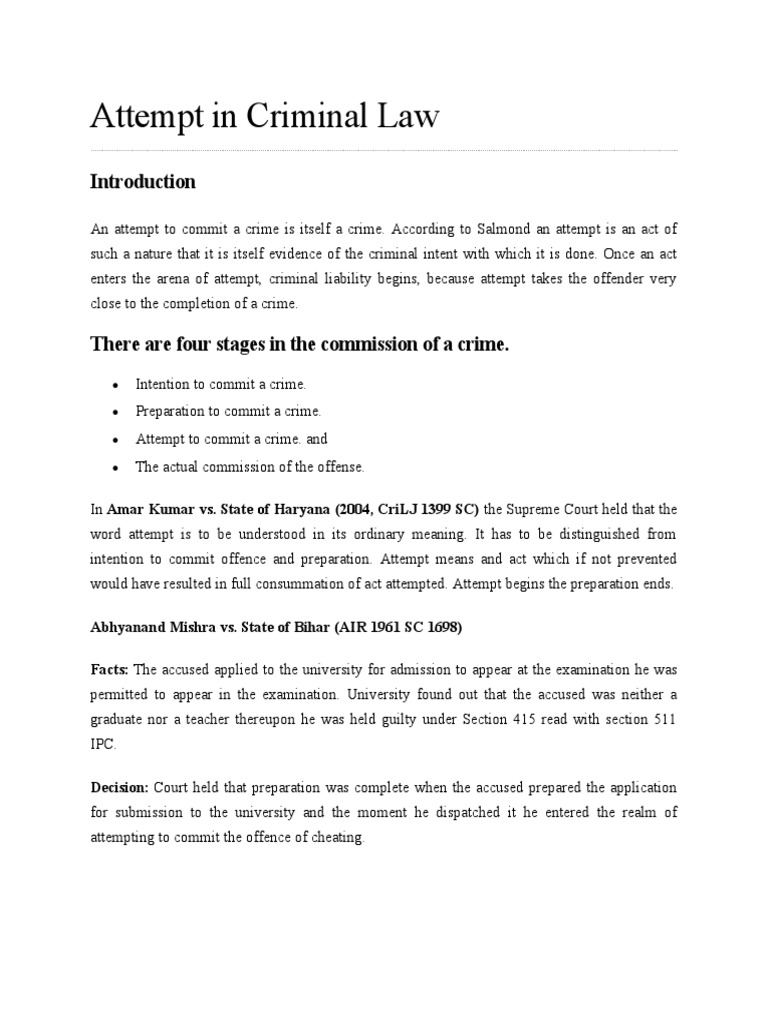 CH-11 Attempt in Criminal Law | PDF | Murder | Crimes