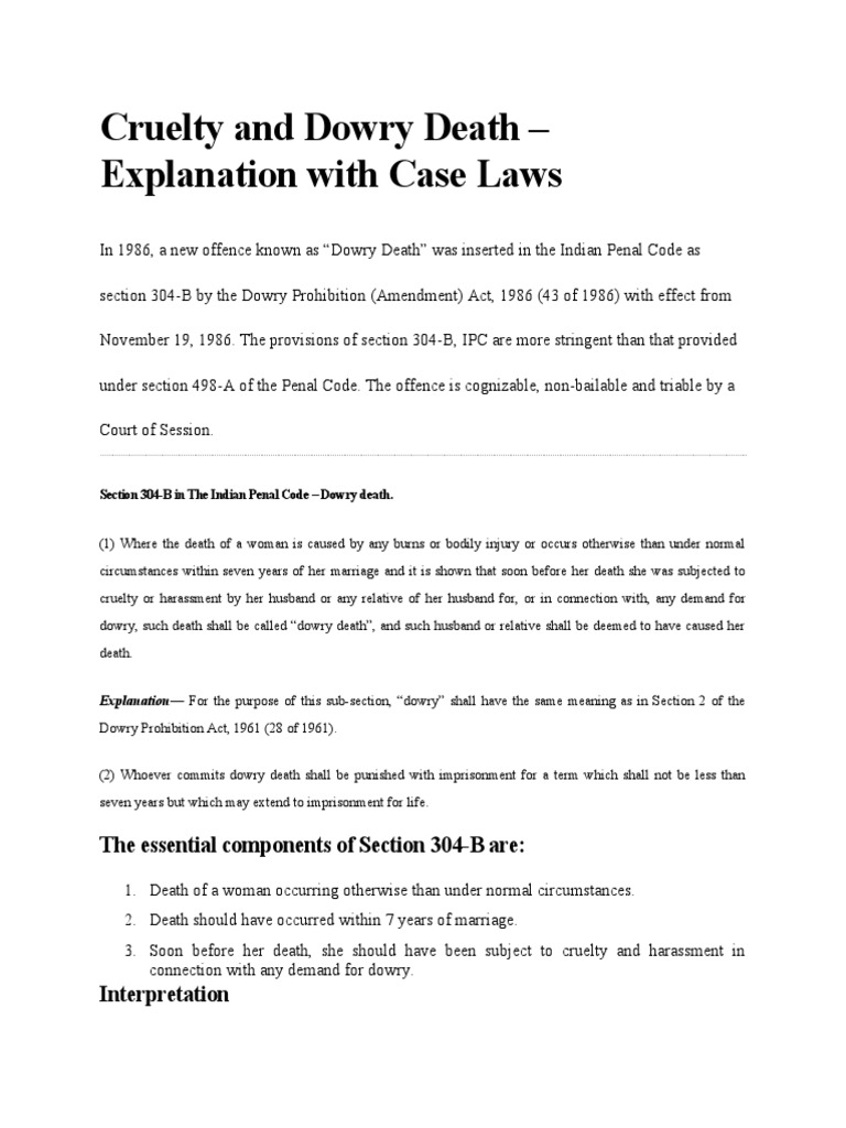 CH-16 Cruelty and Dowry Death - Explanation With Case Laws | PDF ...