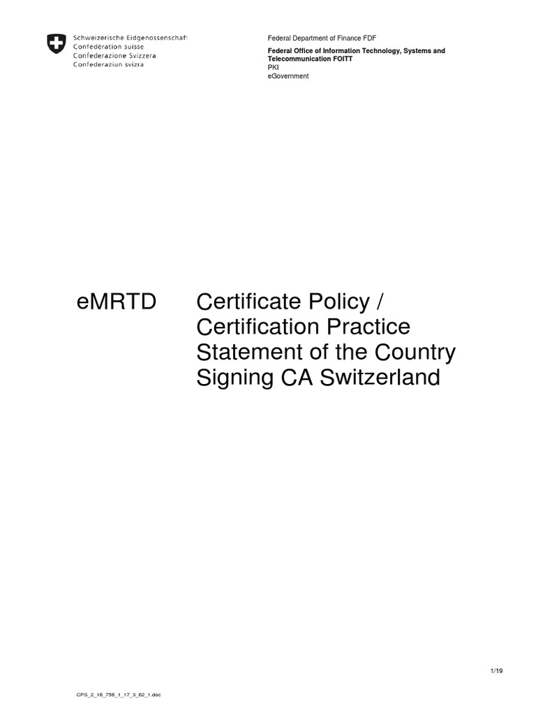 CPS 2-16-756!1!17 3 62 1 (Swiss Epassport CP-CPS | PDF | Public Key Certificate | Information ...