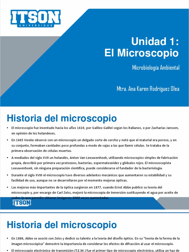 Unidad 1 - El Microscopio | PDF | Microscopio | Tecnicas cientificas