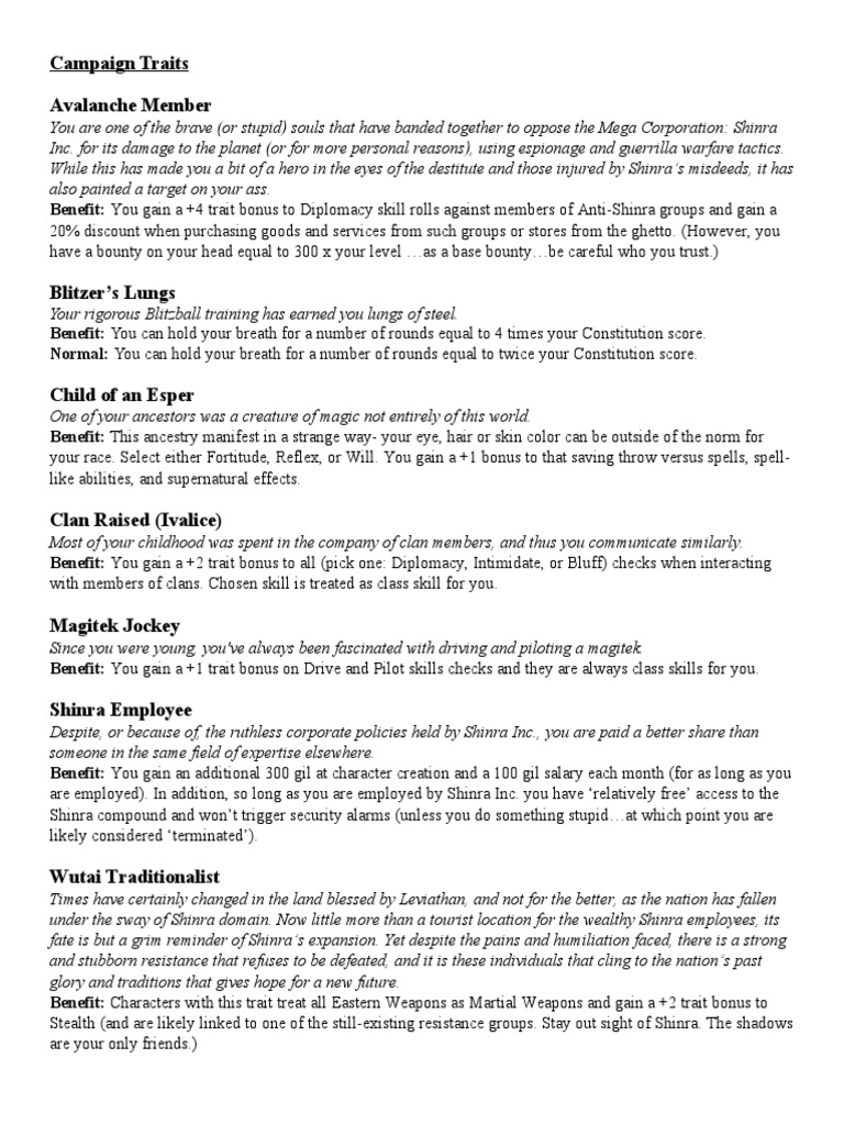 FFd20 Traits | PDF | Smuggling