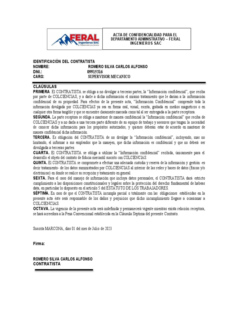 Modelo Act a Confiden Cial i Dad | PDF | Justicia | Crimen y violencia