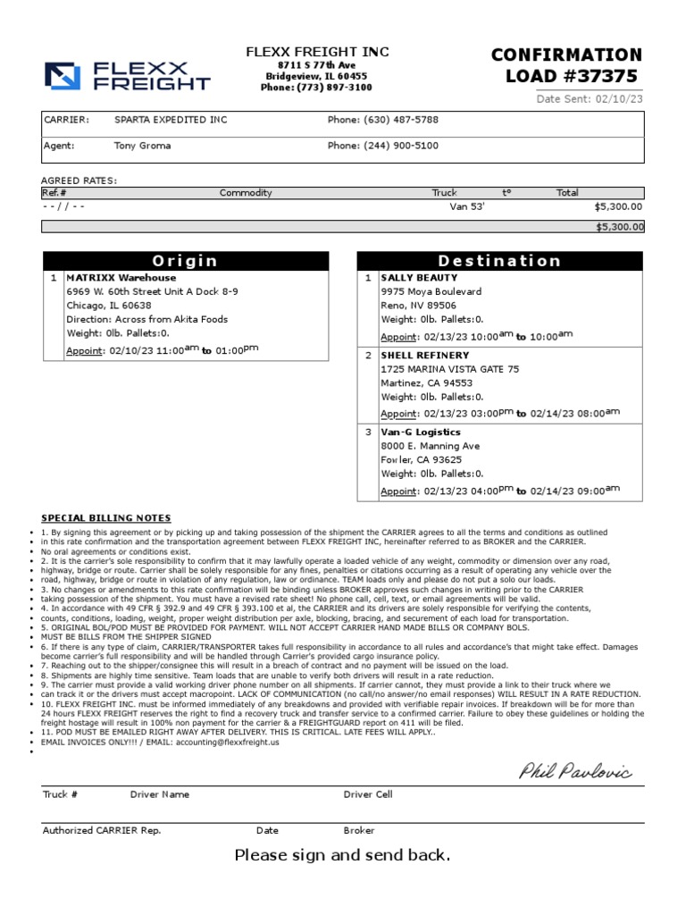 Load Confirmation #37375 | PDF