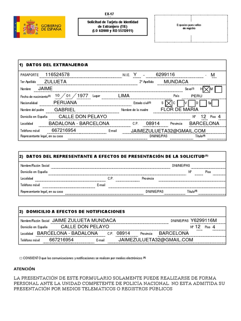 17 Formulario TIE | PDF
