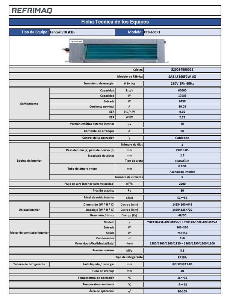 Ficha Técnica (Fan Coil 5TR) - (CH) | PDF | Bienes manufacturados ...