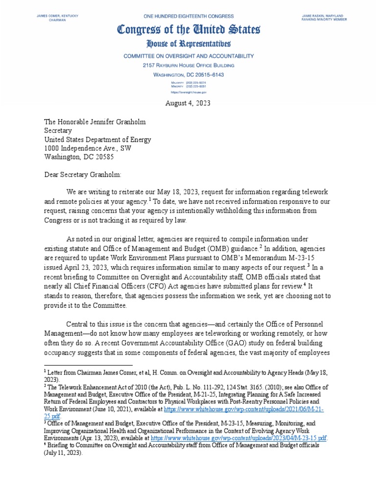 2023-08-04 Letter To Agencies Re: Telework | PDF | Office Of Management ...