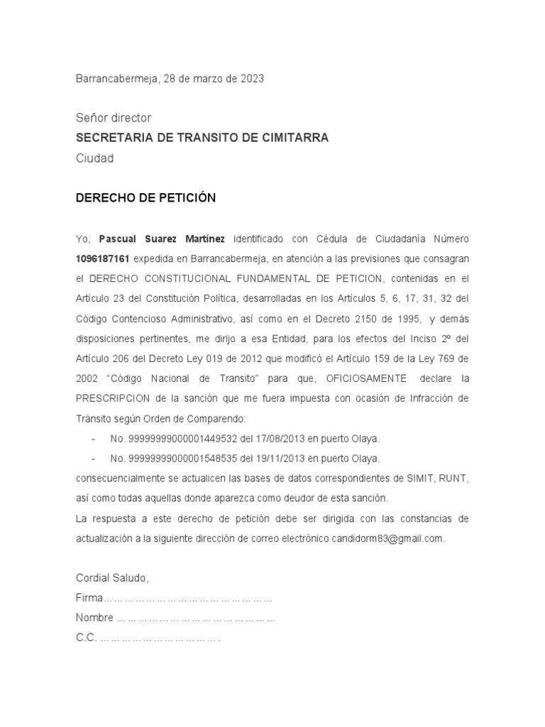 Modelo Prescripcion Multas de Transito | PDF