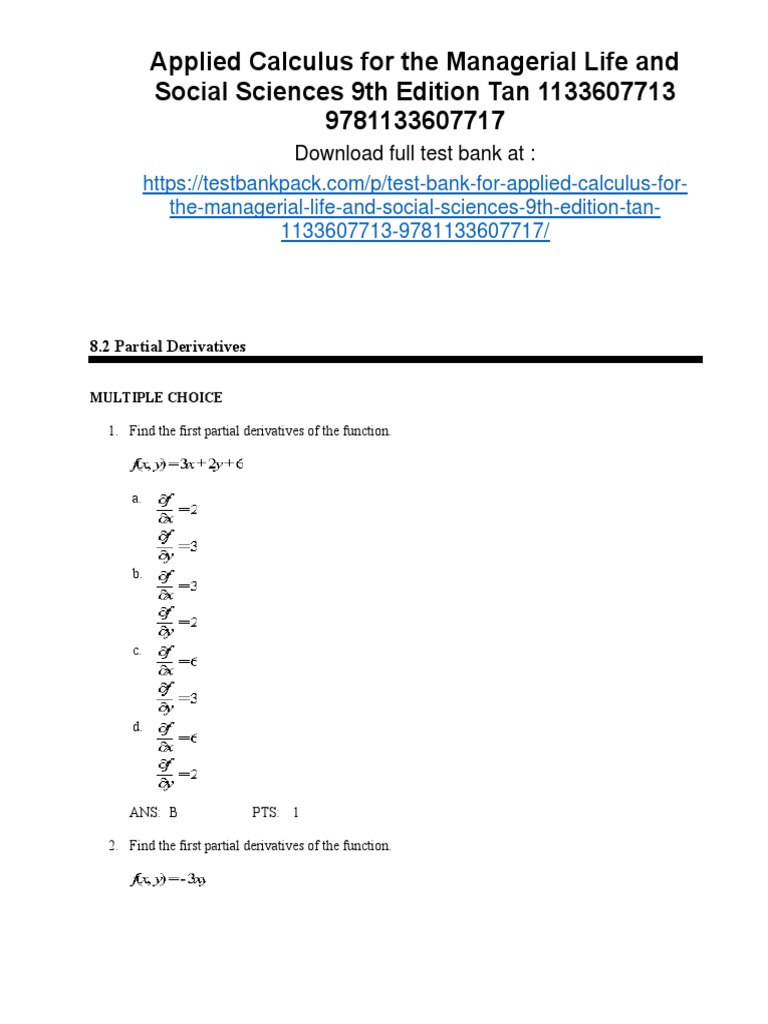 Applied Calculus For The Managerial Life and Social Sciences 9th ...
