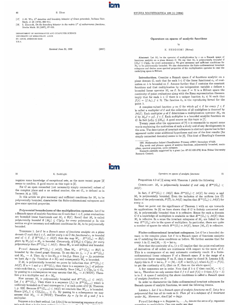 Operators On Spaces Of Analytic Fun Pdf