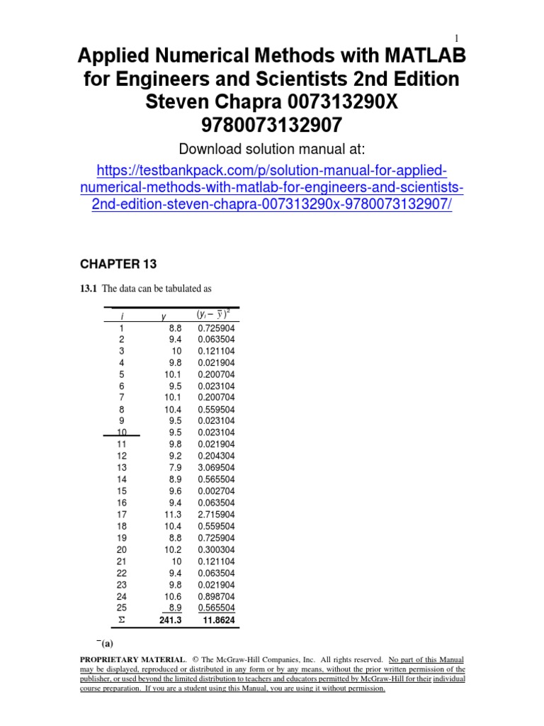 Applied Numerical Methods With MATLAB For Engineers and Scientists 2nd Edition Steven Chapra ...