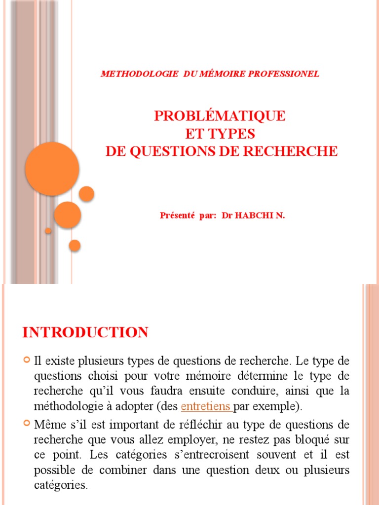 Types de Questions de Recherche Mémoire | PDF