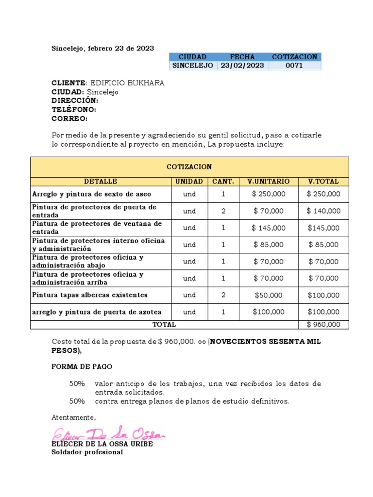 Cotizacion Edificio Bukhara V1 | PDF