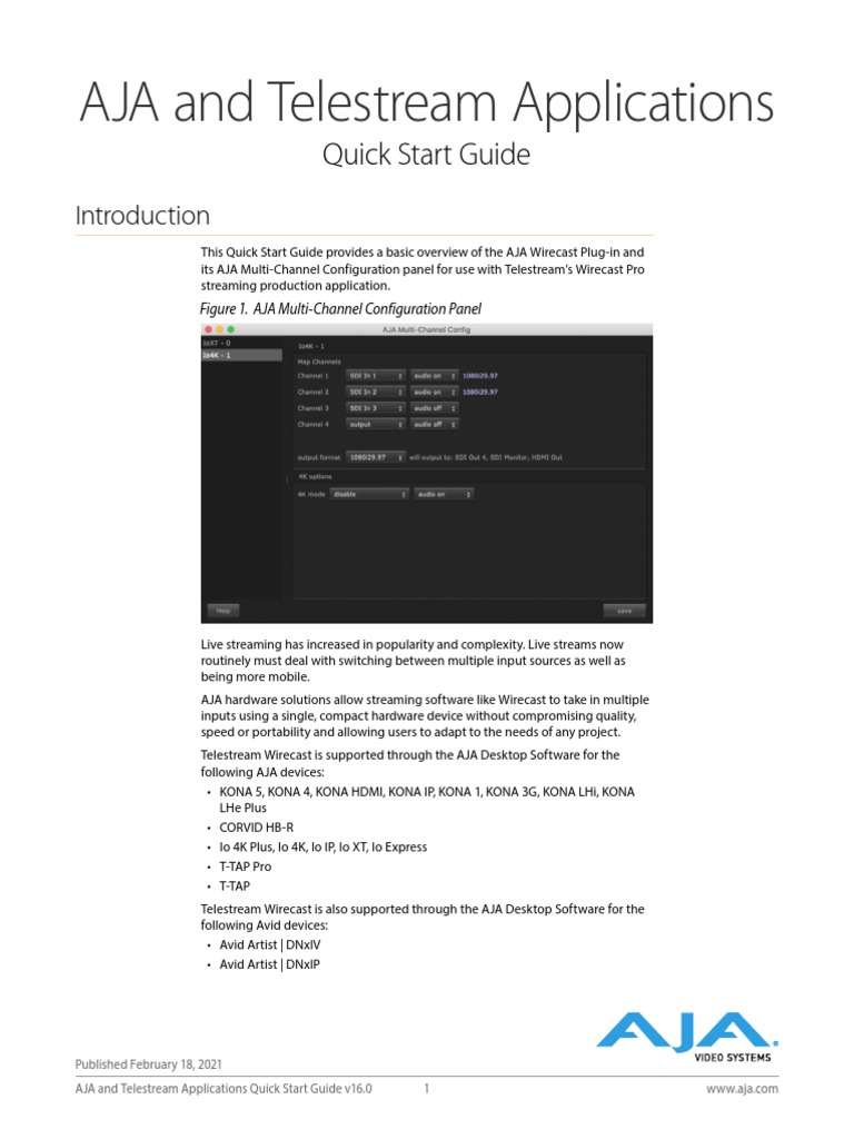 AJA & Telestream Wirecast Setup Guide | PDF | Hdmi | Input/Output