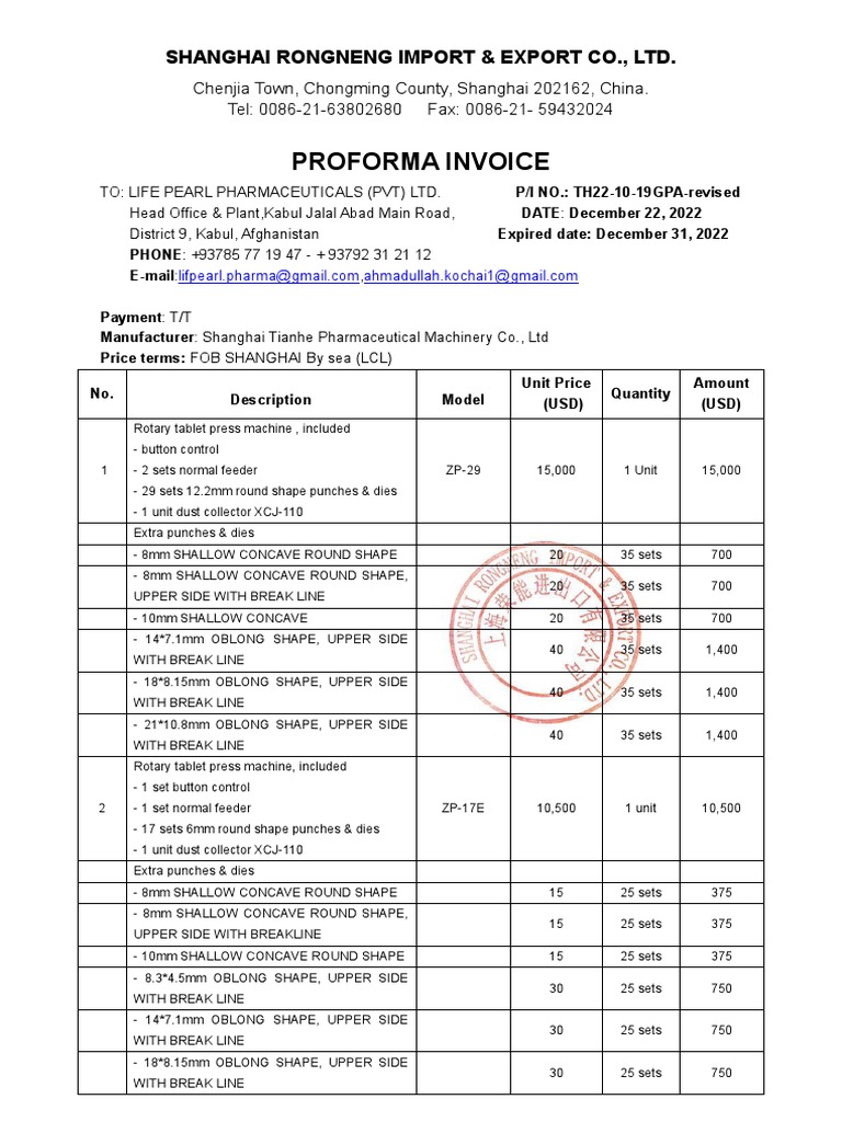 Profoma Invoice for Bank | PDF