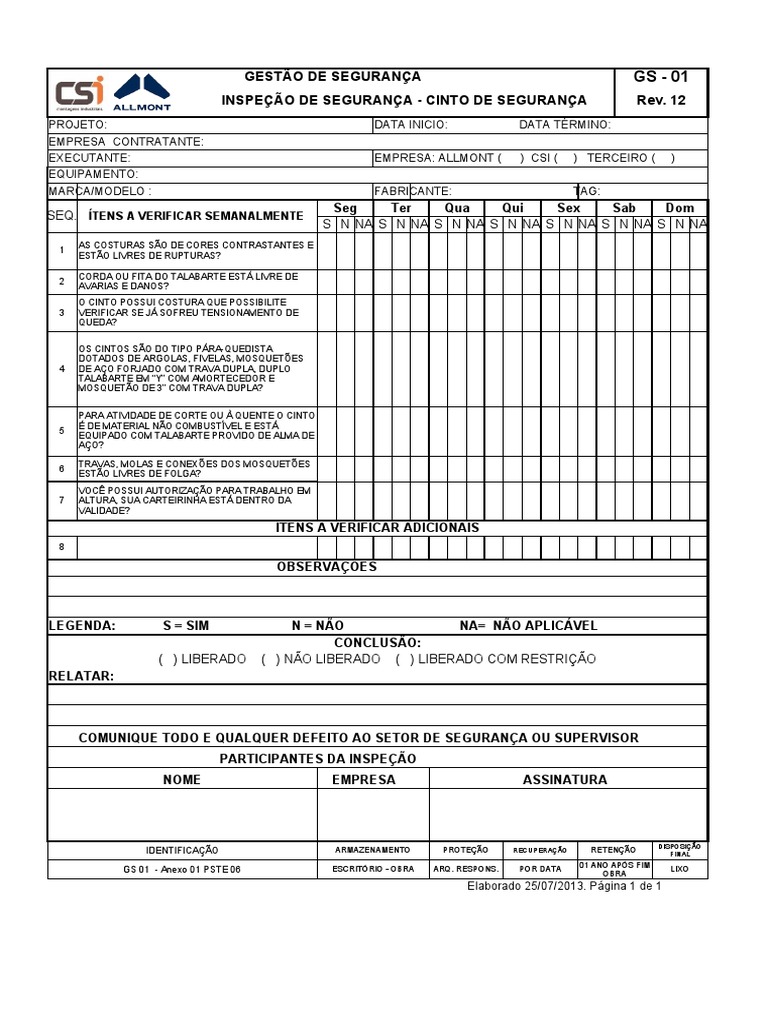 Checklist Diário de Segurança | PDF | Pneu | Desperdício