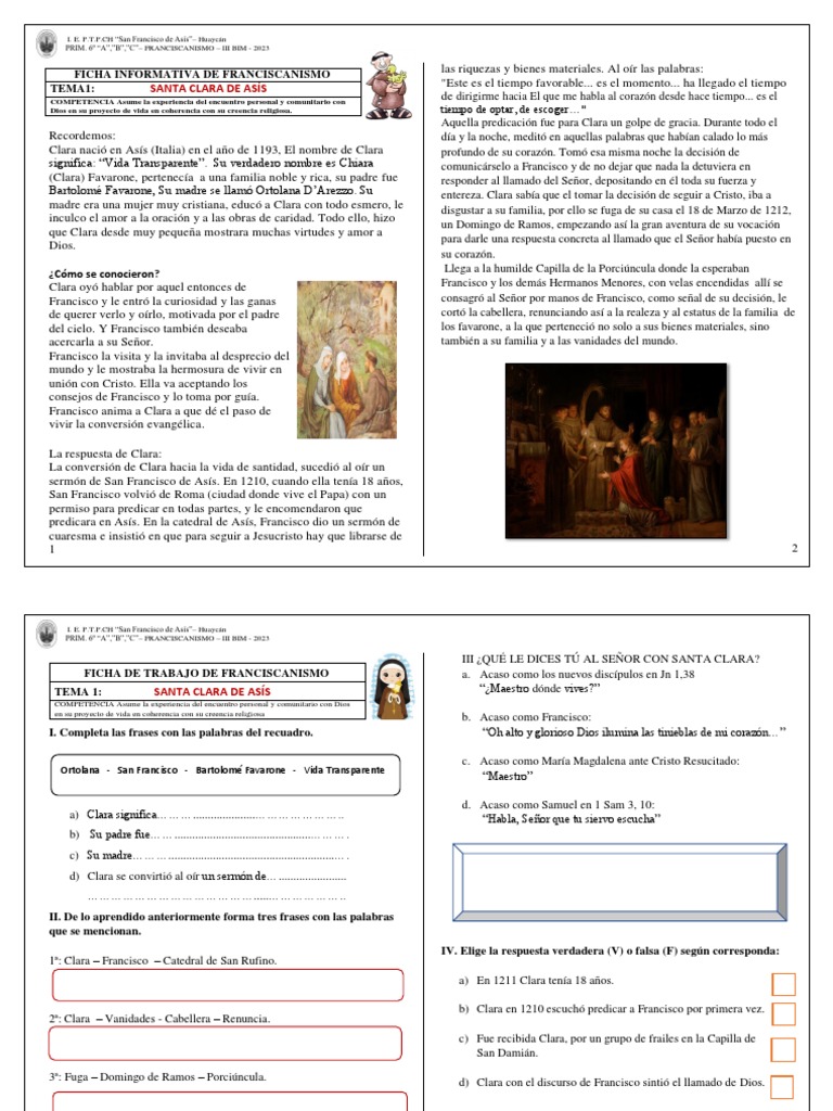 Santa Clara de Asís: Vida y Vocación | PDF | Papa Francisco | Francisco ...
