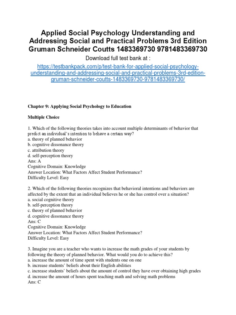 Applied Social Psychology Understanding and Addressing Social and ...