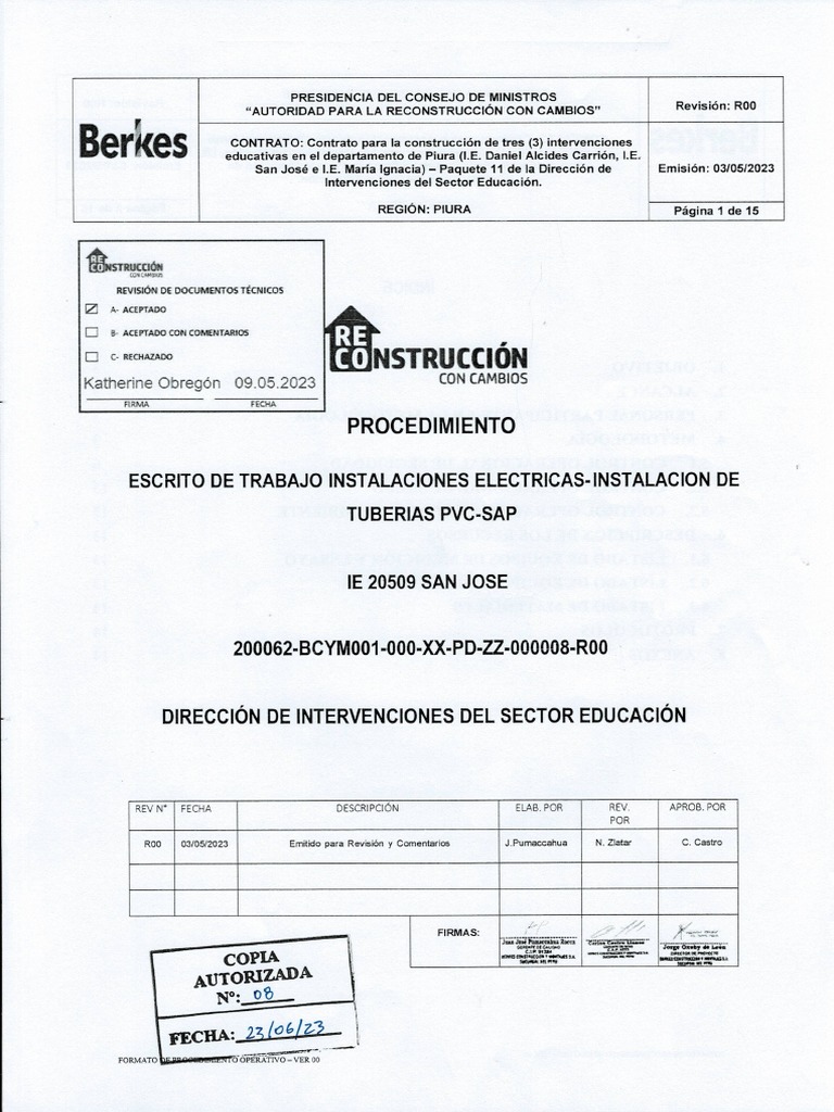 Procedimiento de Trabajo Instalaciones de Tuberias de PVC - Sap | PDF