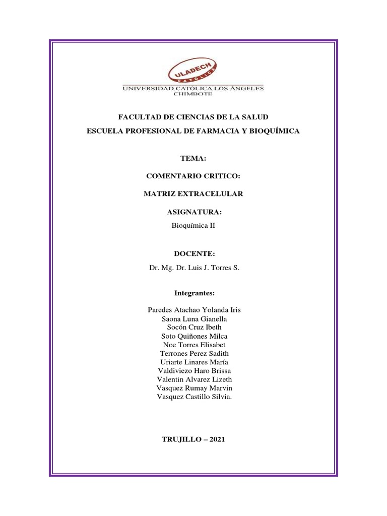 Matriz Extracelular Investigación Formativa Ii Unidad Grupo A5 Pdf