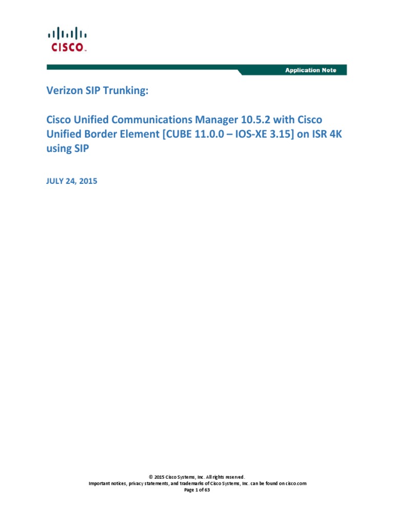 Verizon Sip Guide Cucm | PDF