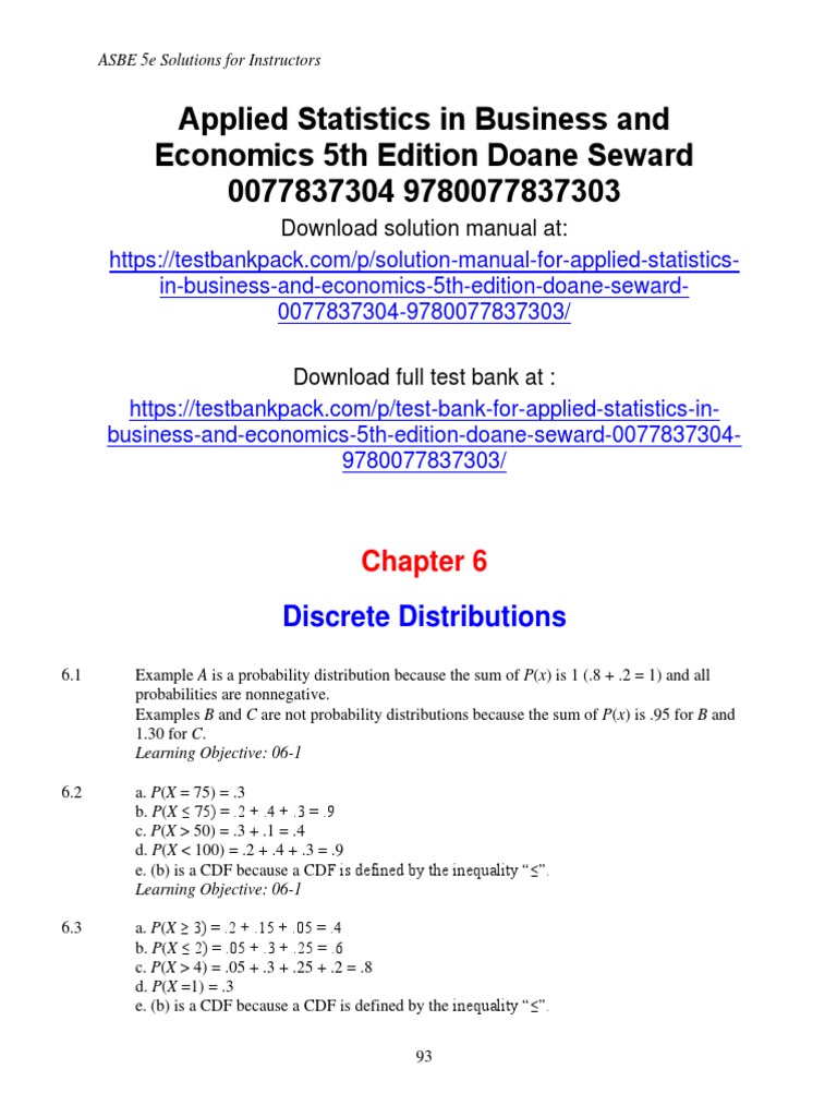 ASBE 5e Instructor Solutions Guide | PDF | Poisson Distribution | Teaching Mathematics