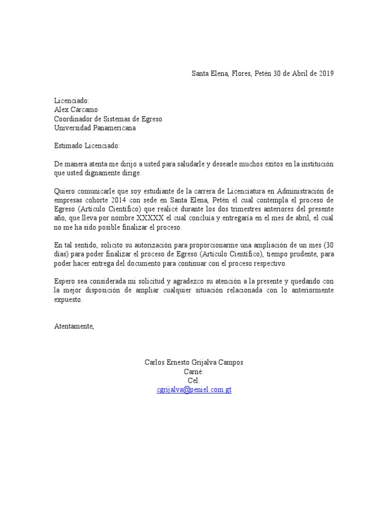 Formato de Carta Solicitud Ampliacion de Tiempo - Articulo C | PDF