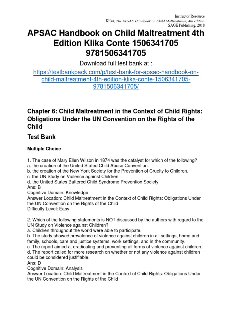 APSAC Handbook On Child Maltreatment 4th Edition Klika Test Bank 1 ...