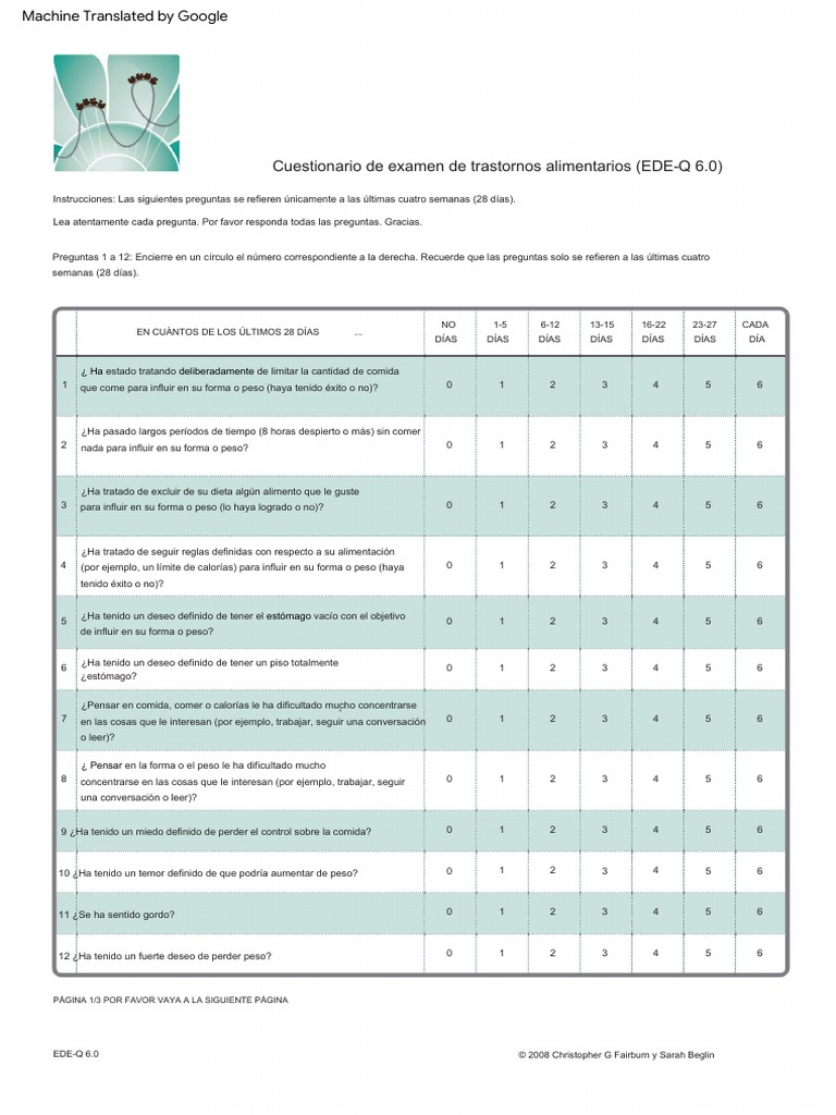 Cuestionario de Examen de Trastornos Alimentarios (EDE-Q 6.0) IMPRIMIR ...