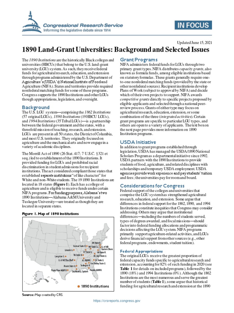CRS - 1890 Land-Grant Universities - Background and Selected Issues ...